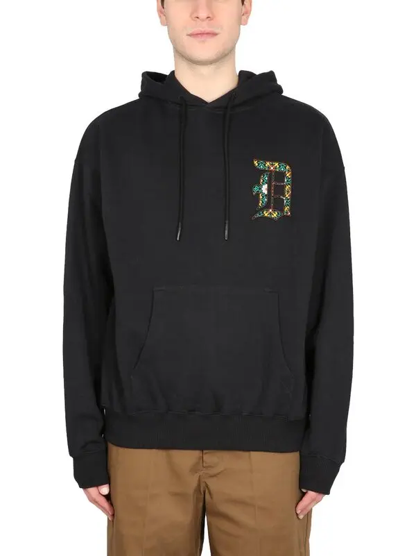 Drole De Monsieur Cotton Hooded Sweatshirt With Logo - Black