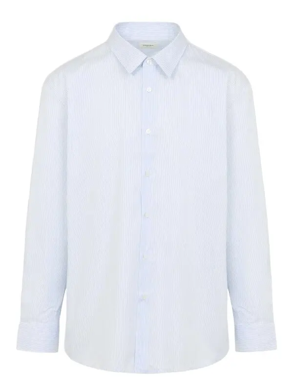 Saint Laurent Cassandre Striped Cotton Poplin Shirt - Blue