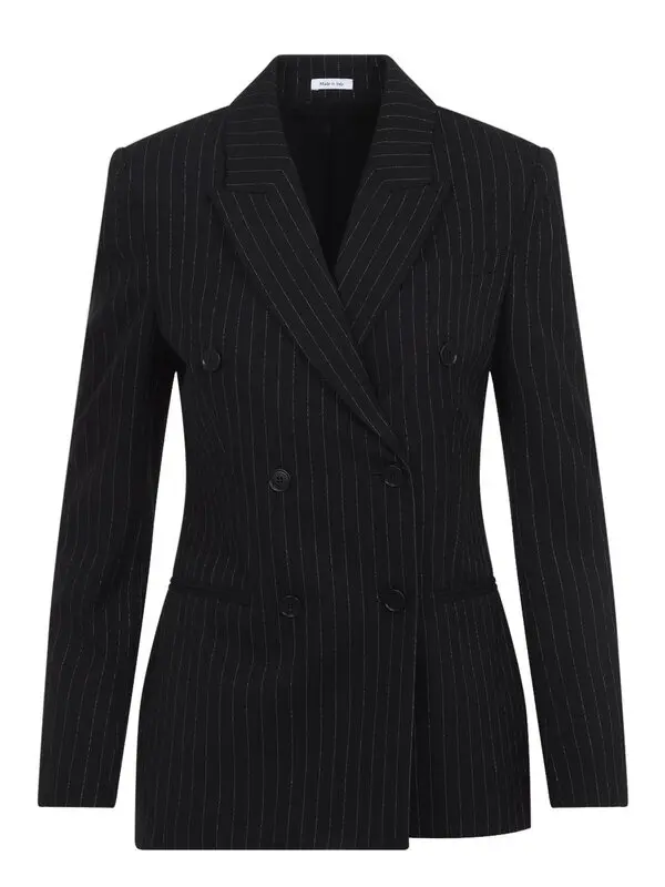 Alexander McQueen Double Breasted Pinstripe Lurex Tailoring Jacket - Black