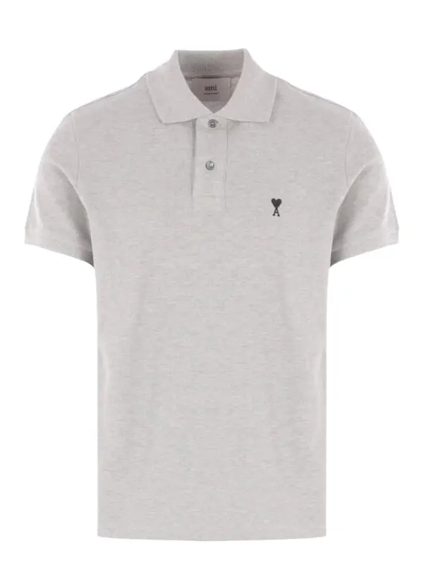 AMI Paris Cotton Contrasted De Coeur Polo Shirt - Grey