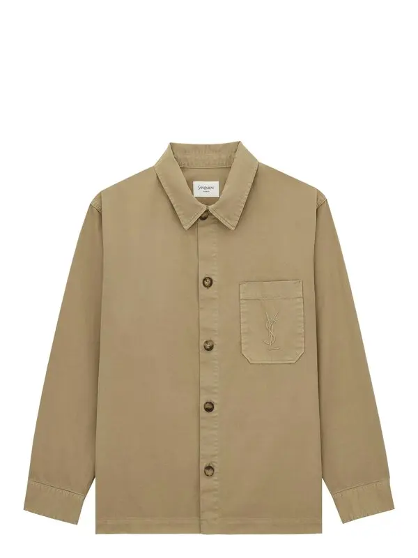 Saint Laurent Cassandre Overshirt In Cotton Linen Gabardine - Beige