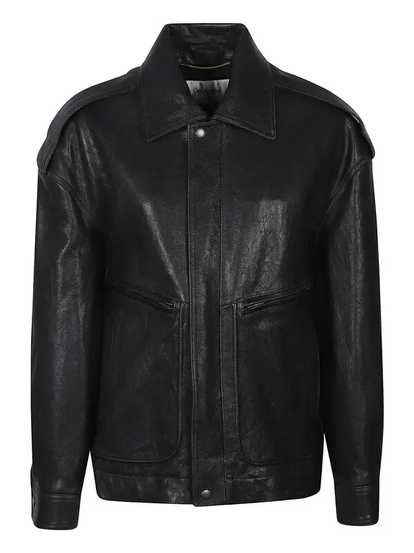 Saint Laurent Pointed Collar Leather Jacket - Black