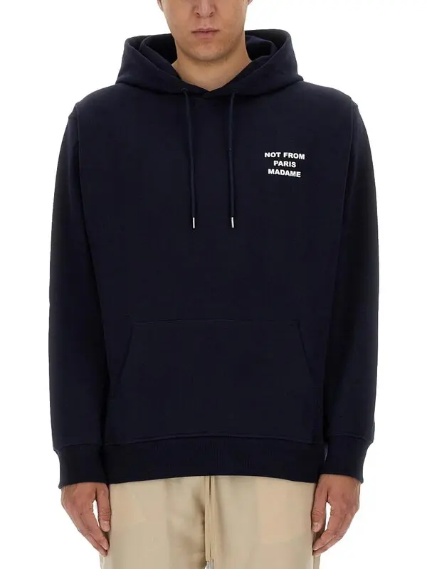 Drole De Monsieur Relaxed Fit Slogan Hoodie - Blue