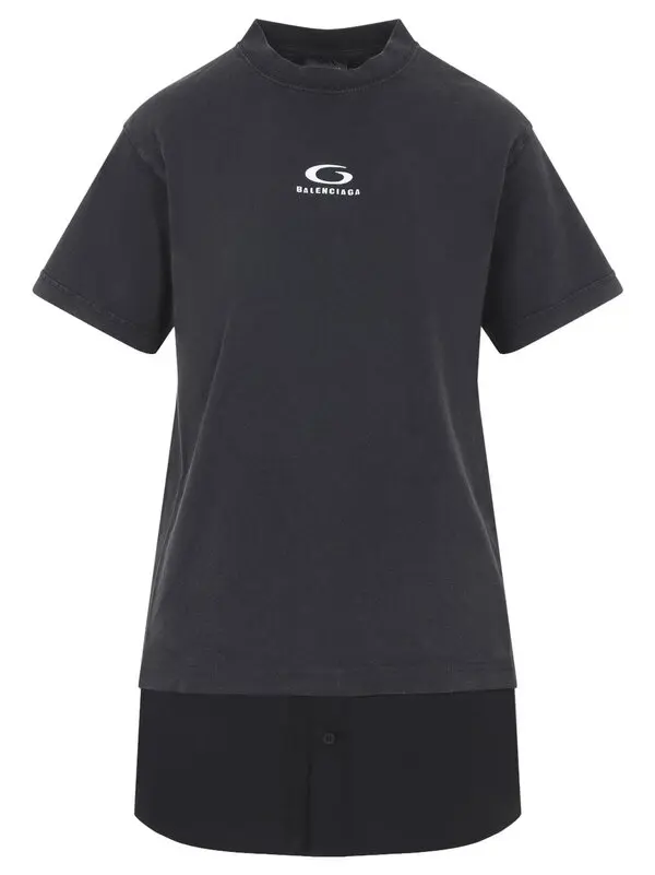 Balenciaga Logo Detail Layered T-shirt Dress - Black