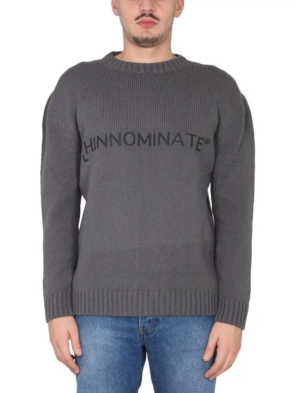 HINNOMINATE Ribbed Knit Sweater With Logo Print - Grey