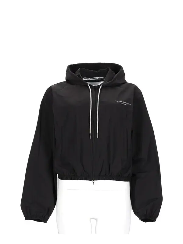 Alexander Wang Cropped Hooded Zip-up Jacket - Black