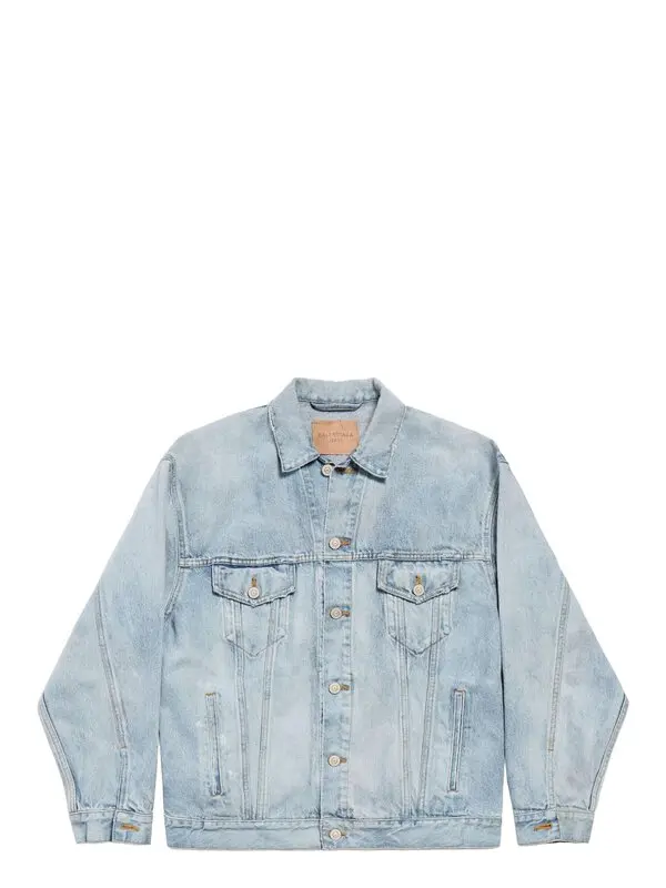 Balenciaga Pointed Collar Cotton Jacket With Motif - Navy
