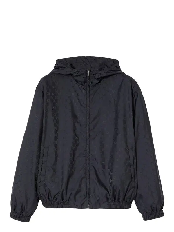 Gucci Packable Gg Nylon Jacket With Fixed Hood - Blu
