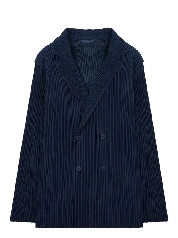 Issey Miyake Homme Plissé Double-breasted Pleated Blazer - Blue