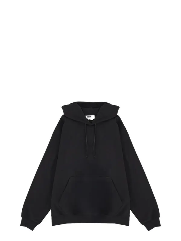 MSGM Cotton Hoodie With Kangaroo Pocket - Black
