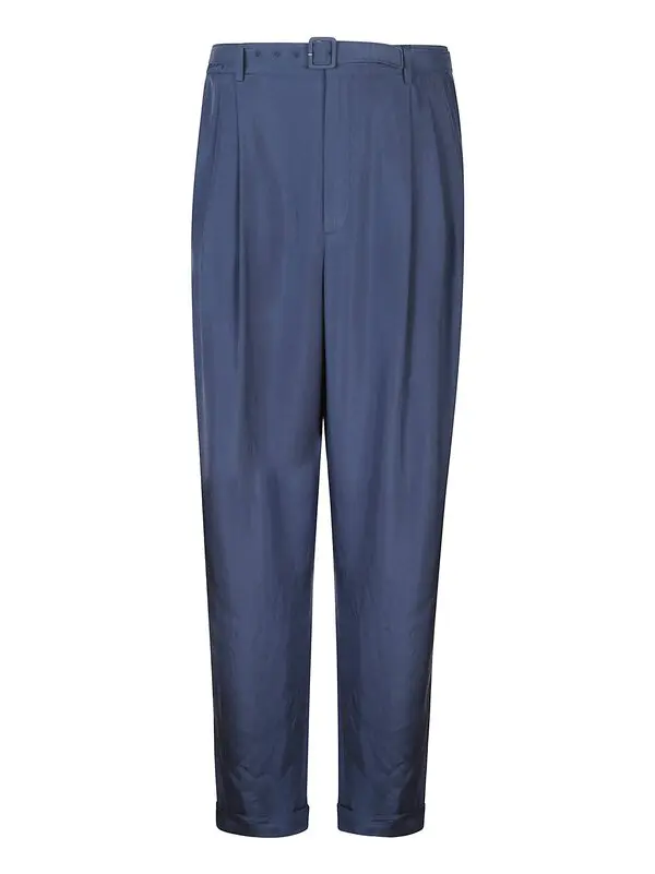 Saint Laurent Tailored Silk Trousers - Navy