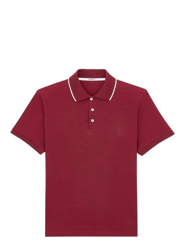 Saint Laurent Polo-style Short Sleeve Tee With Chest Embroidery Size - Rossa