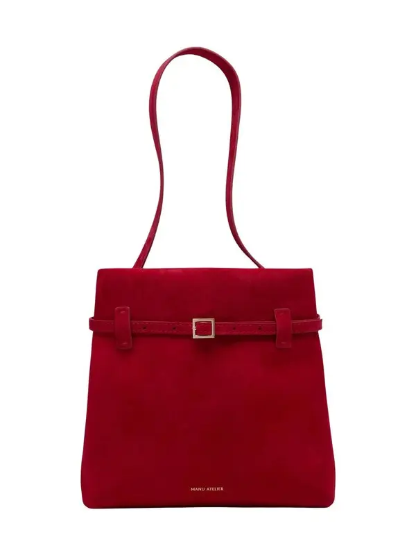Manu Atelier Mini Suede Cylinder Crossbody Bag - Red