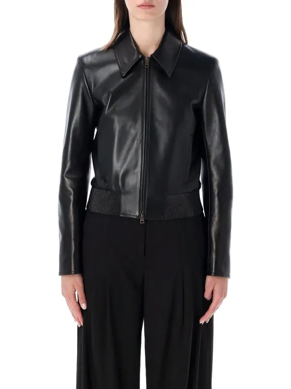 Balenciaga Structured Leather Zip-up Jacket - Black