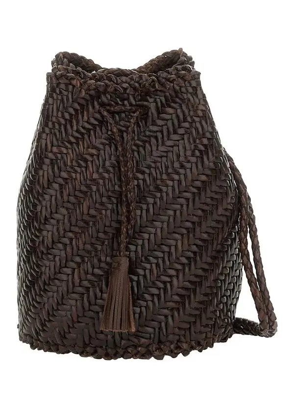 Dragon Diffusion Mini Woven Bucket Bag With Drawstring - Brown