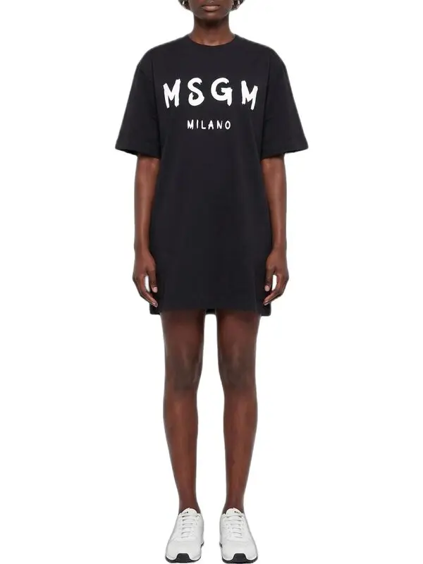 MSGM Cotton Logo T-shirt Dress - Black