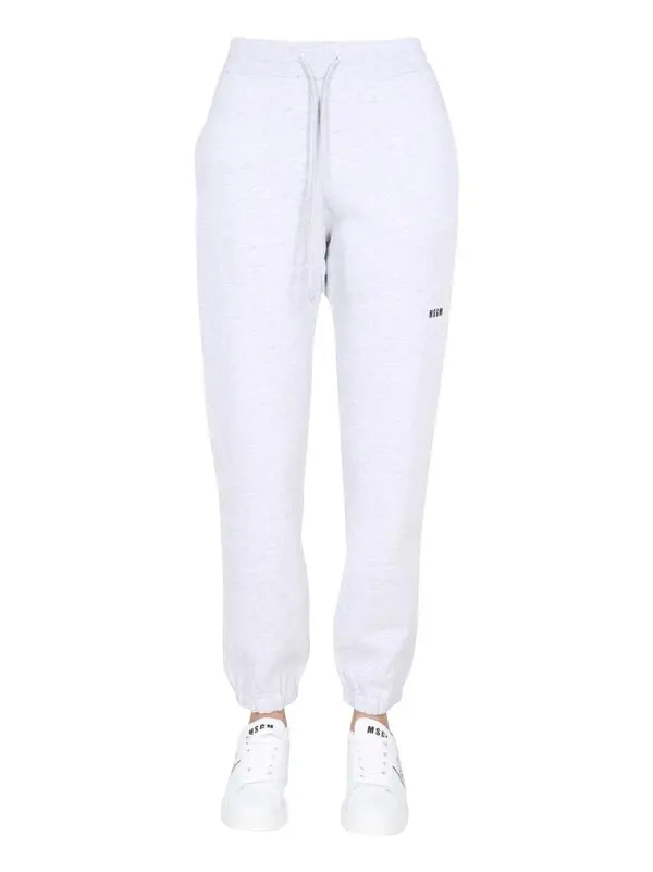 MSGM Logo Print Cotton Jogging Pants - Grey