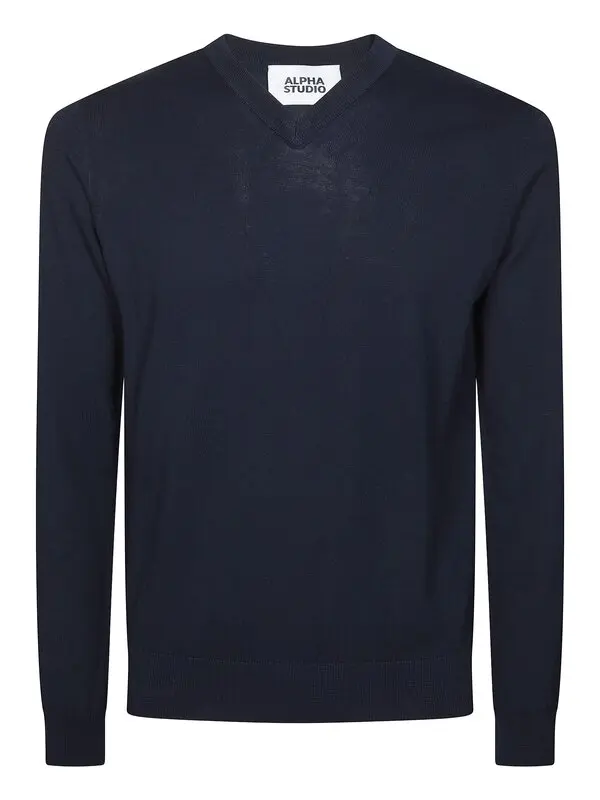 Alpha Studio V-neck Mini Sleeve T-shirt - Blu