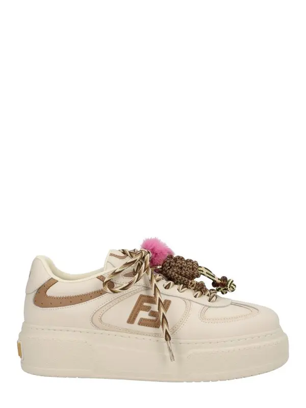 Fendi Leather Platform Lace-up Sneakers - Beige