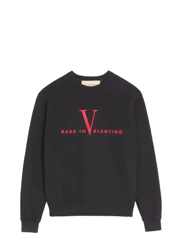 Valentino Garavani Cotton Crewneck Sweatshirt With "made In " Print - Black
