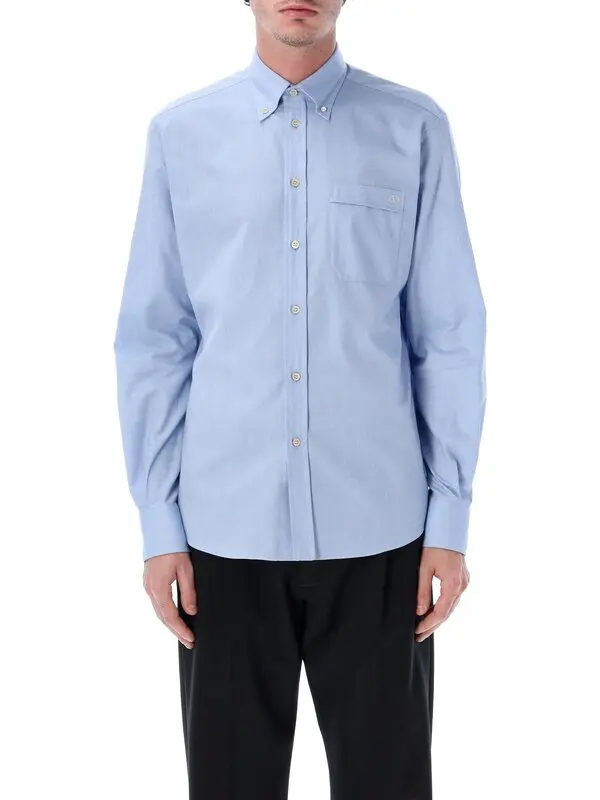 Valentino Garavani Slim Fit Oxford Shirt With Tonal Logo Size - Sky Spring