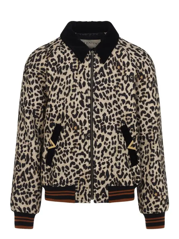 Valentino Garavani Animal Print Wool Bomber Jacket - Brown