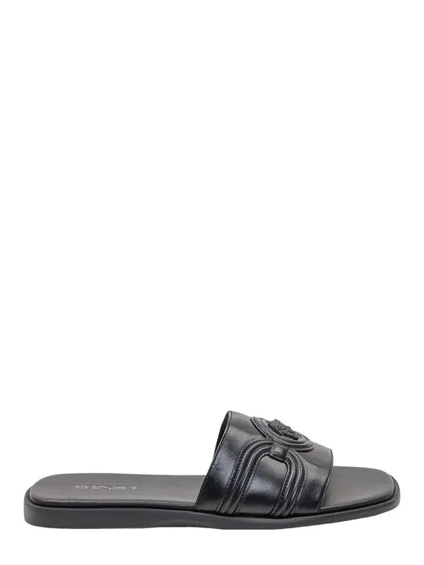 Versace Leather Embossed Medusa Slide Sandals - Black