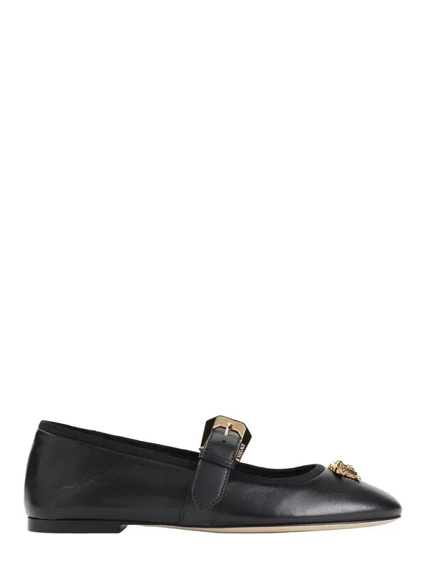 Versace Lamb Leather Ballerinas With Medusa Charm - Black