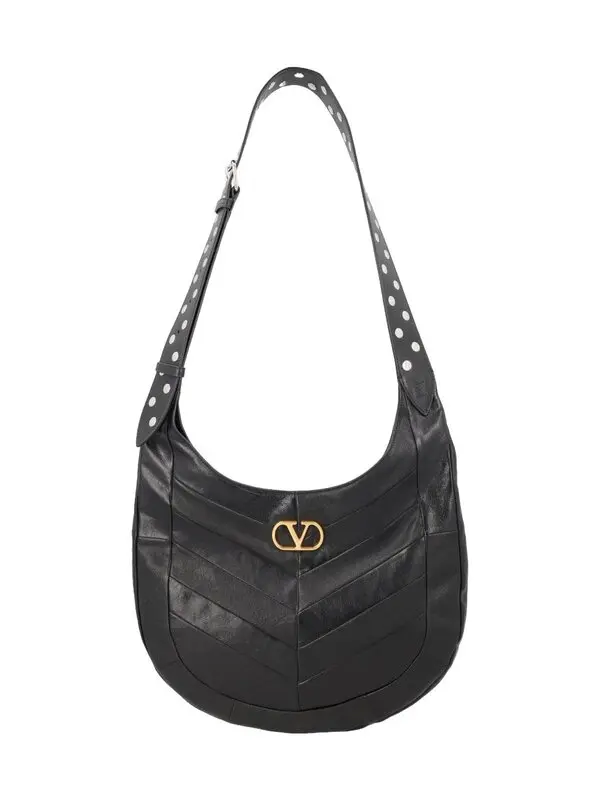 Valentino Garavani Small Nappa Leather Hobo Bag With Chevron Pattern And Studs - Black