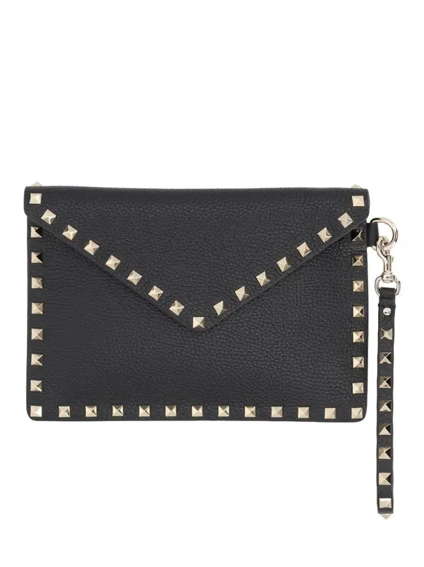 Valentino Garavani Studded Envelope Clutch With Wrist Strap - Black