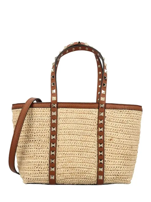 Valentino Garavani Studded Raffia Tote Bag - Beige
