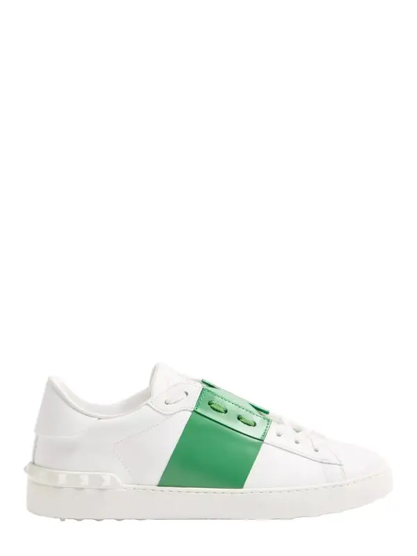 Valentino Garavani Leather Sneakers With Contrasting Green Band - White