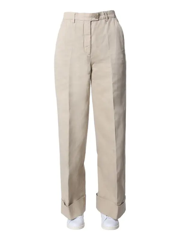 Aspesi Wide Leg Cotton Trousers - Beige