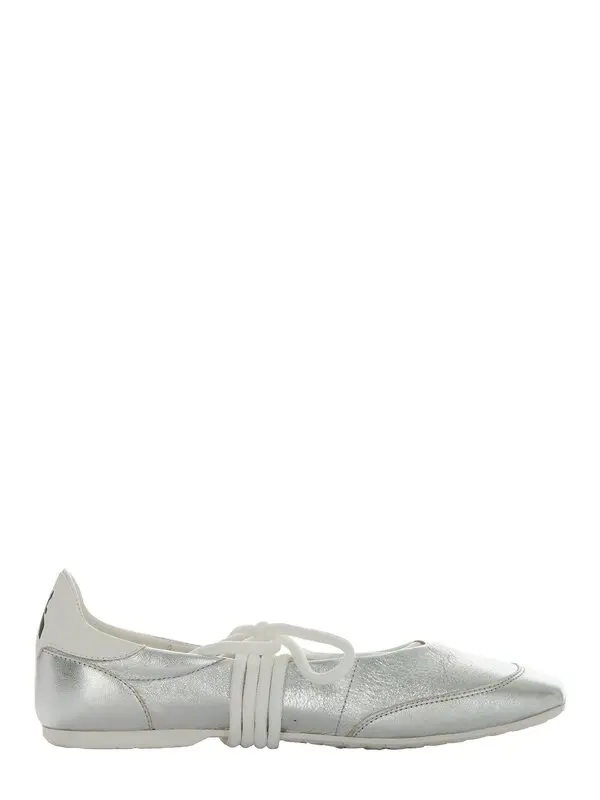 Patrizia Pepe Lamb Leather Ballet Flats With Tie Fastening - Silver