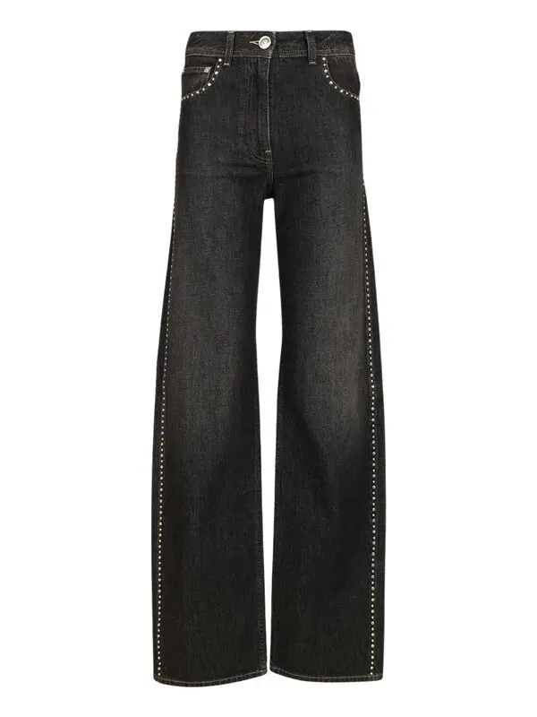 Versace Studded Wide-leg Denim Trousers - Black