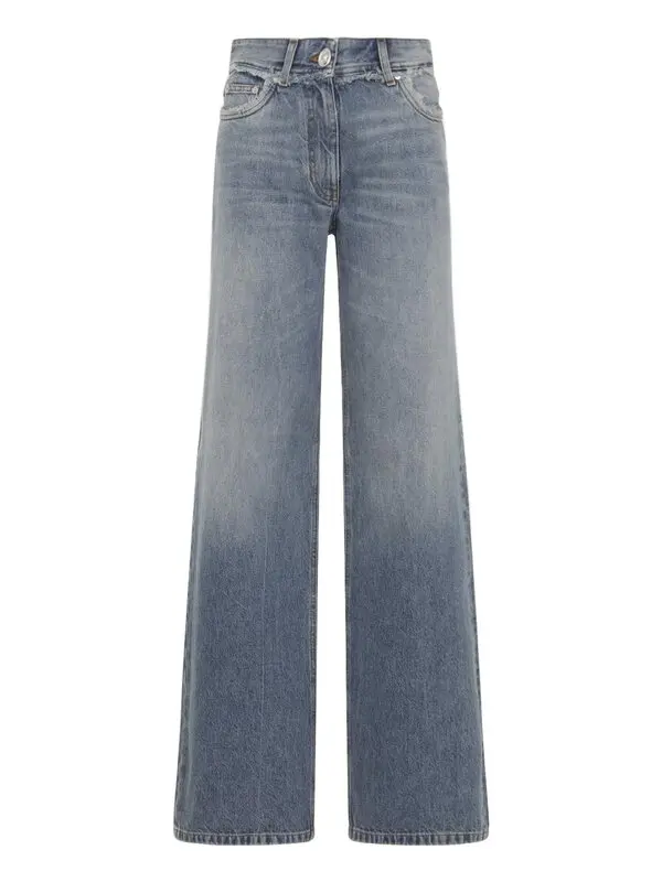 Versace Raw Cut Wide Leg Jeans - Blue
