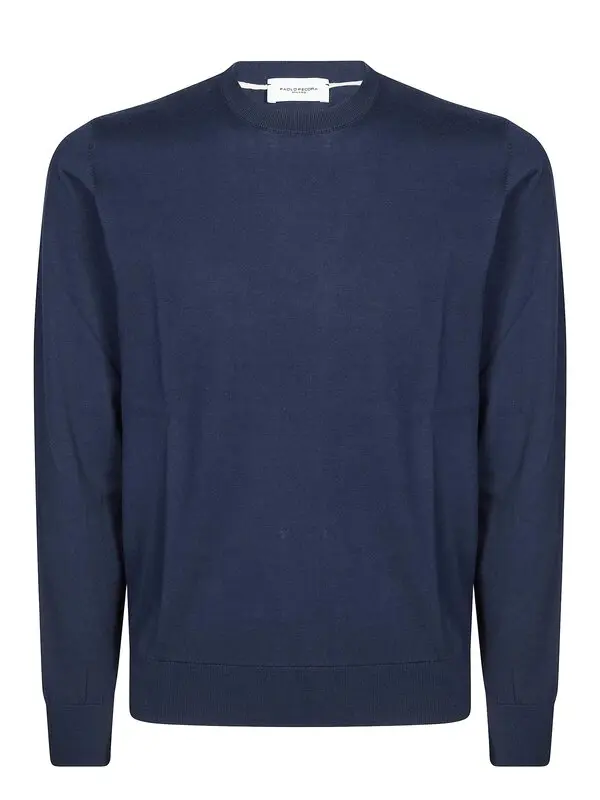 PAOLO PECORA Crew Neck Long Sleeve Cotton Sweater - Blu