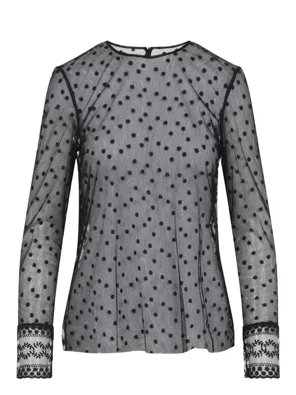 Alberta Ferretti Long Sleeve Pois Tulle Top - Black