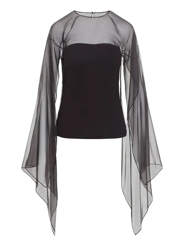 Alberta Ferretti Sheer Cape-sleeved Top - Brown