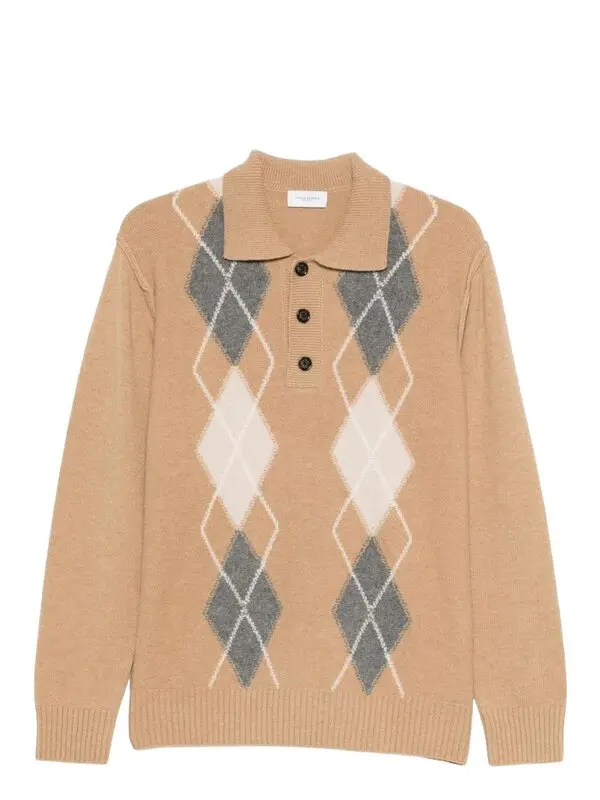 PAOLO PECORA MILANO Argyle Wool Knit Polo Sweater - Multicolour