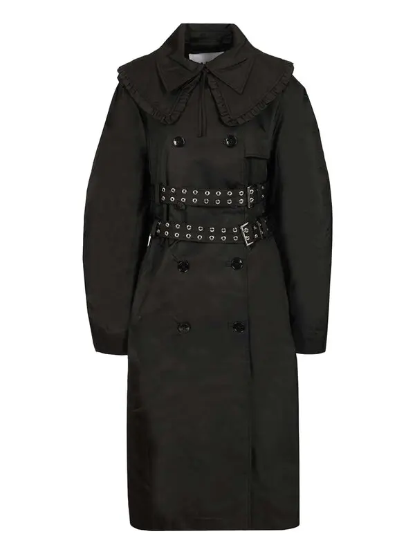 GANNI Double-breasted Belted Trench Coat - Black