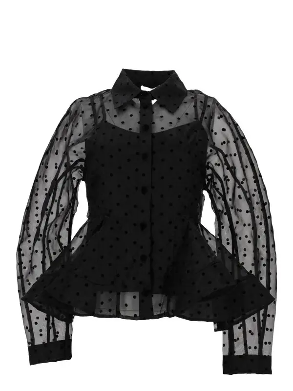GANNI Polka Dot Sheer Button-up Shirt - Black