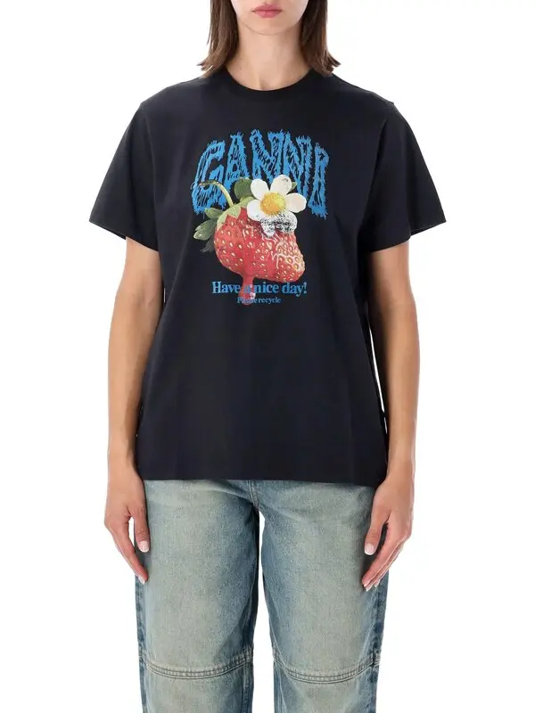 GANNI Graphic Organic Cotton T-shirt - Phantom Black