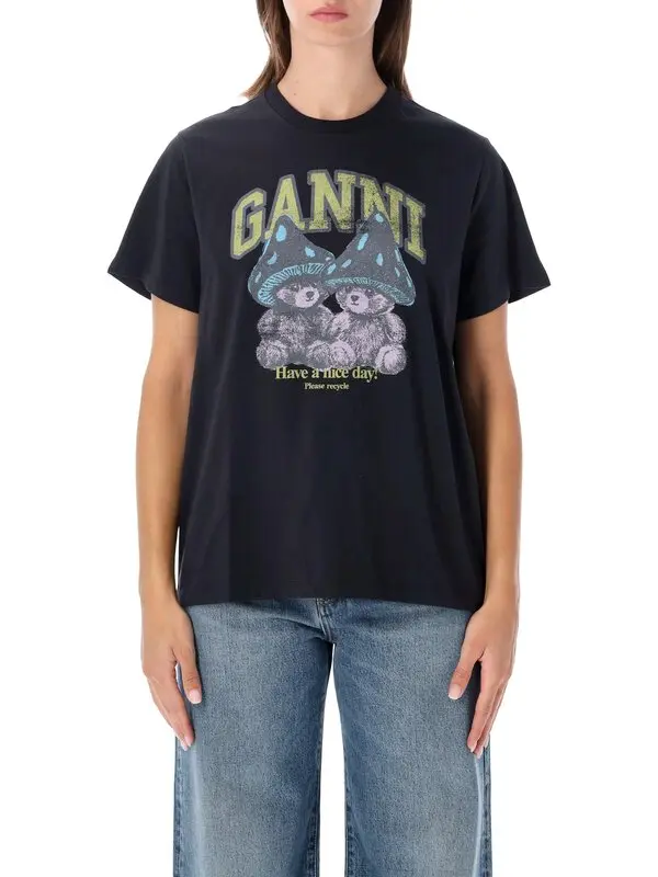 GANNI Graphic Cotton T-shirt - Phantom Black