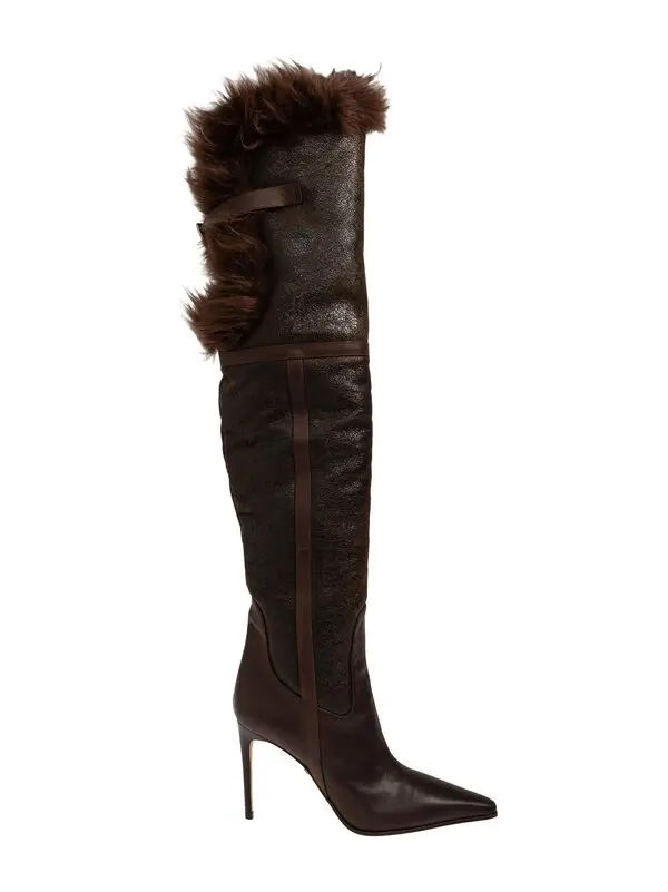 Dsquared2 Over-the-knee Heeled Boots With Fur Trim - Brown