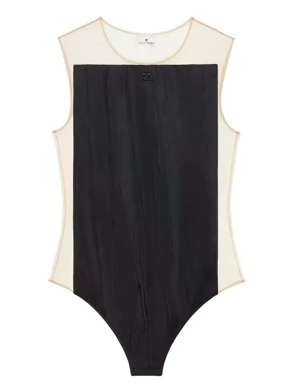 COURREGES Illusion Crinkled-satin Bodysuit - Black