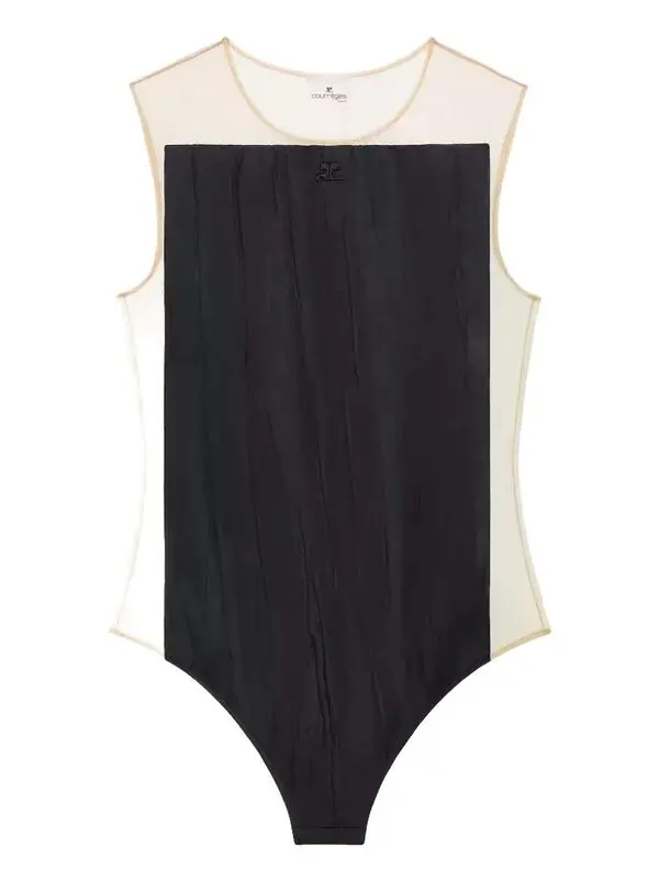 COURREGES Illusion Crinkled-satin Bodysuit - Black