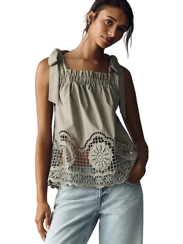 EN SAISON Adele Embroidered Tank Top - Sage