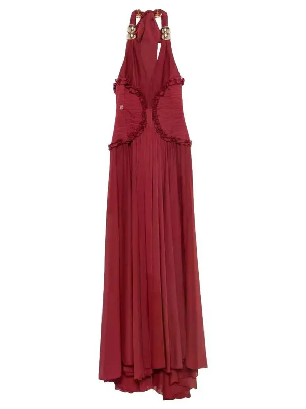BABYLONE PARIS Ruffled Halterneck Maxi Dress - Red