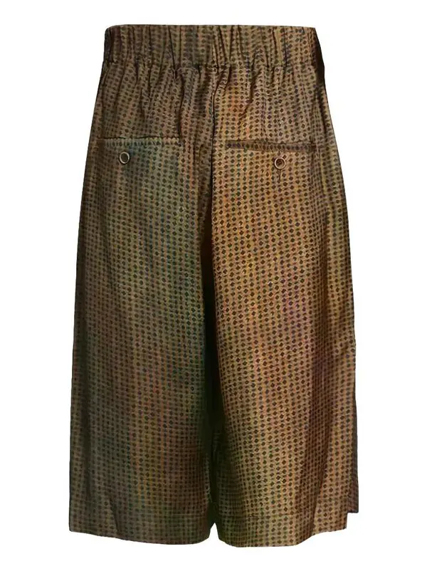 UMA WANG Geometric Print Pleated Shorts - Brown